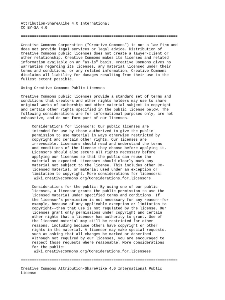 Creative Commons BY-SA 4.0 License Guide | PDF | License | Creative ...