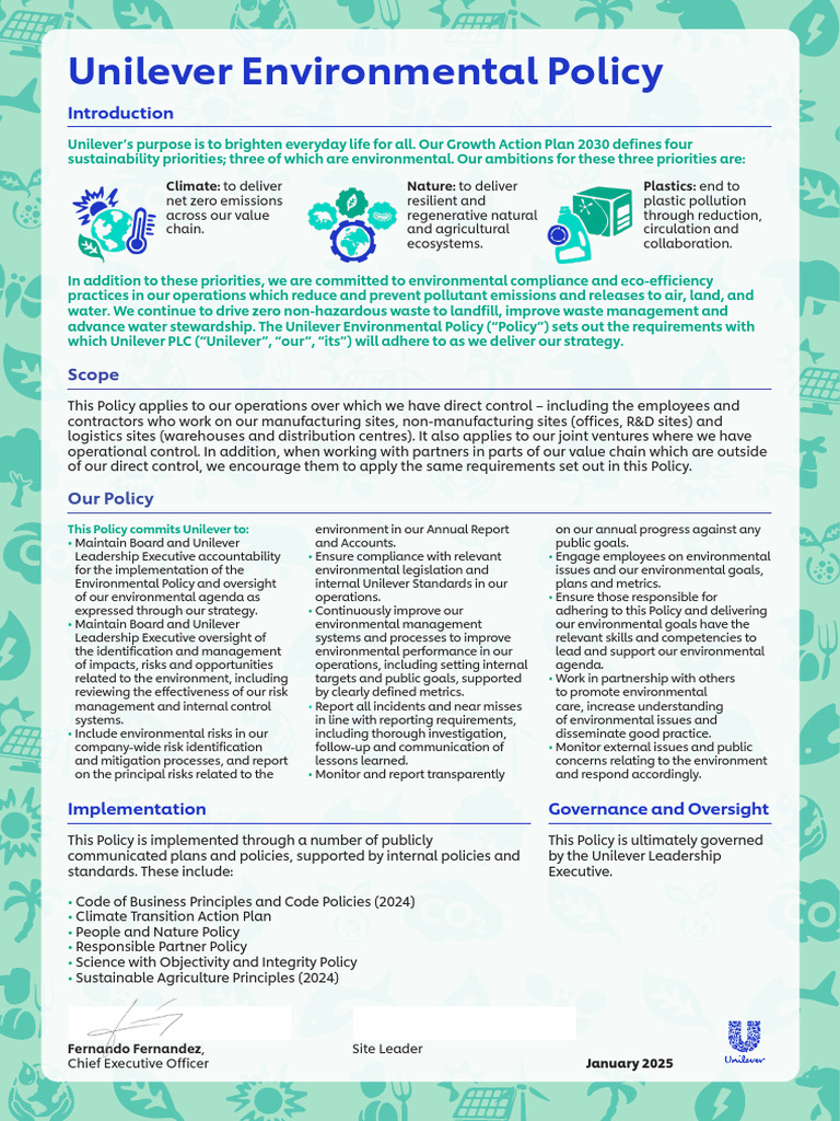 Unilever Environmental Policy - Signed | PDF | Sustainability ...