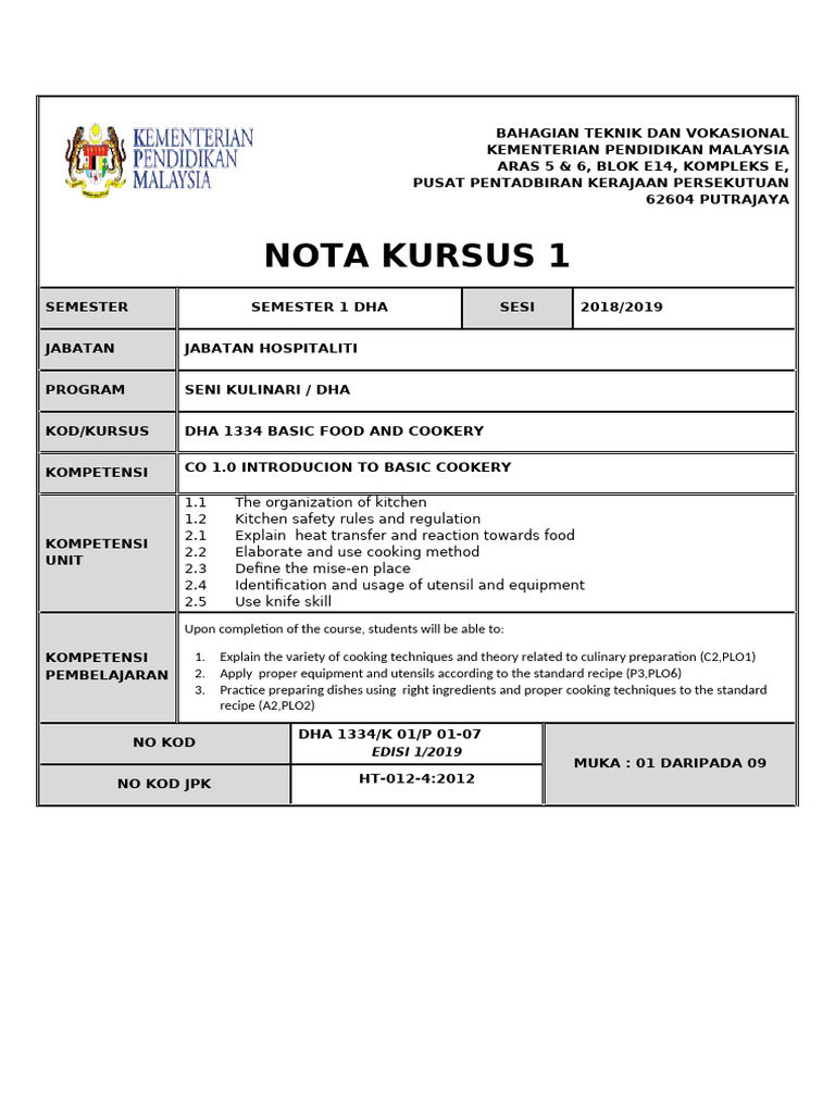 Kertas Penerangan Basic Cookery Co1 | PDF