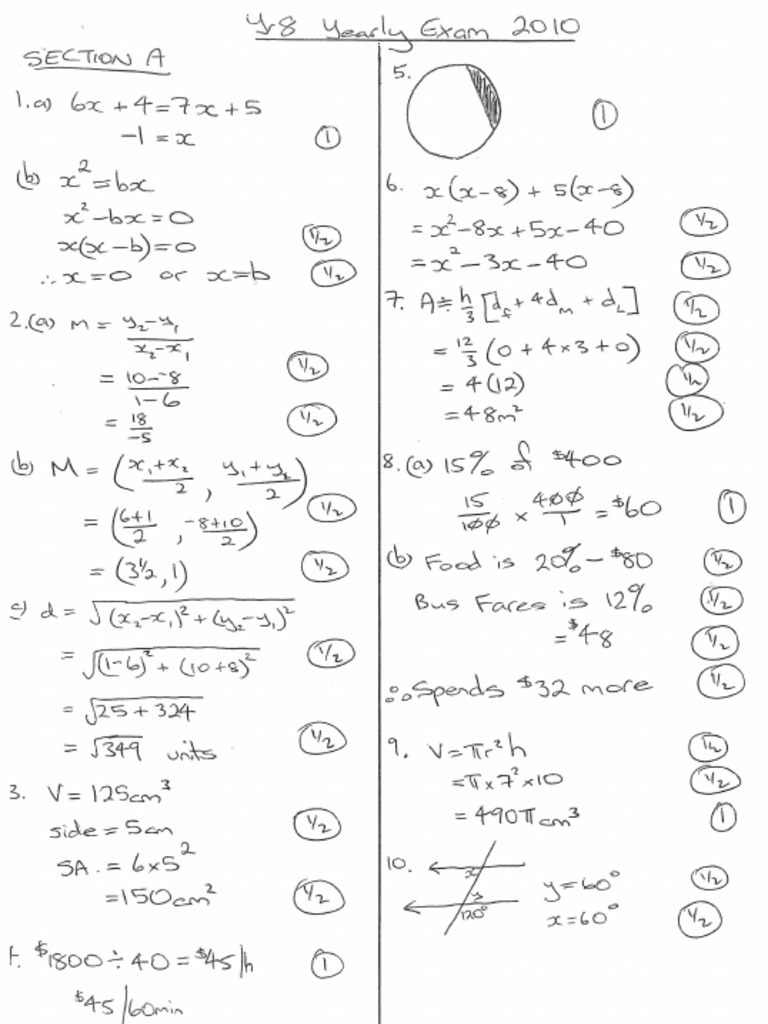 2010 Yr8 Yearly Solns | PDF