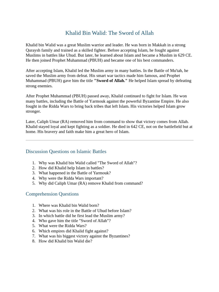 Khalid Bin Walid (The Sword of Allah) | PDF