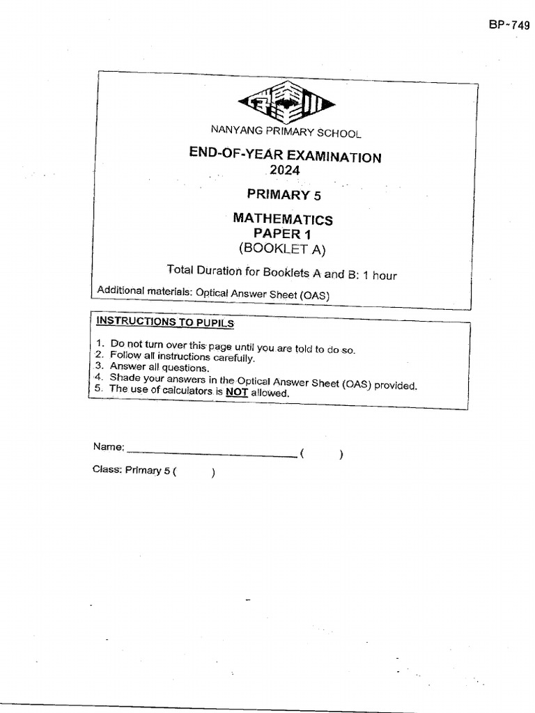 P5 Maths 2024 SA2 Nanyang | PDF