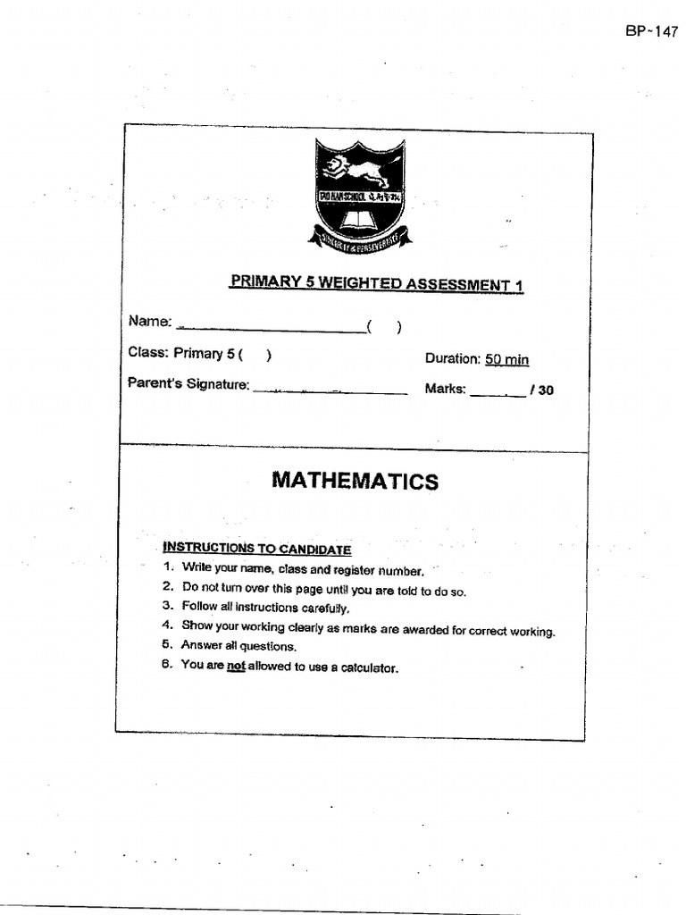 P5 Maths 2024 WA1 Taonan | PDF