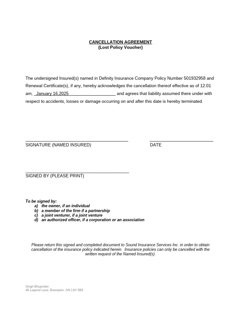 Lost Policy Voucher Cancellation Notice | PDF