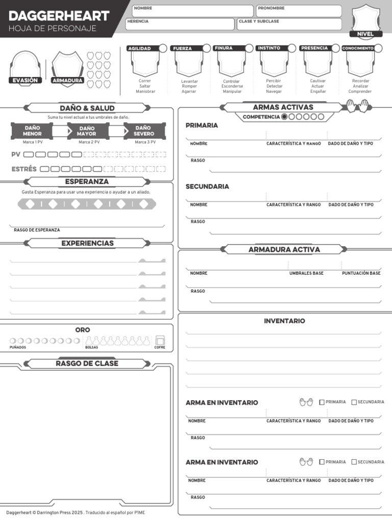 Ficha de Personaje Daggerheart | PDF