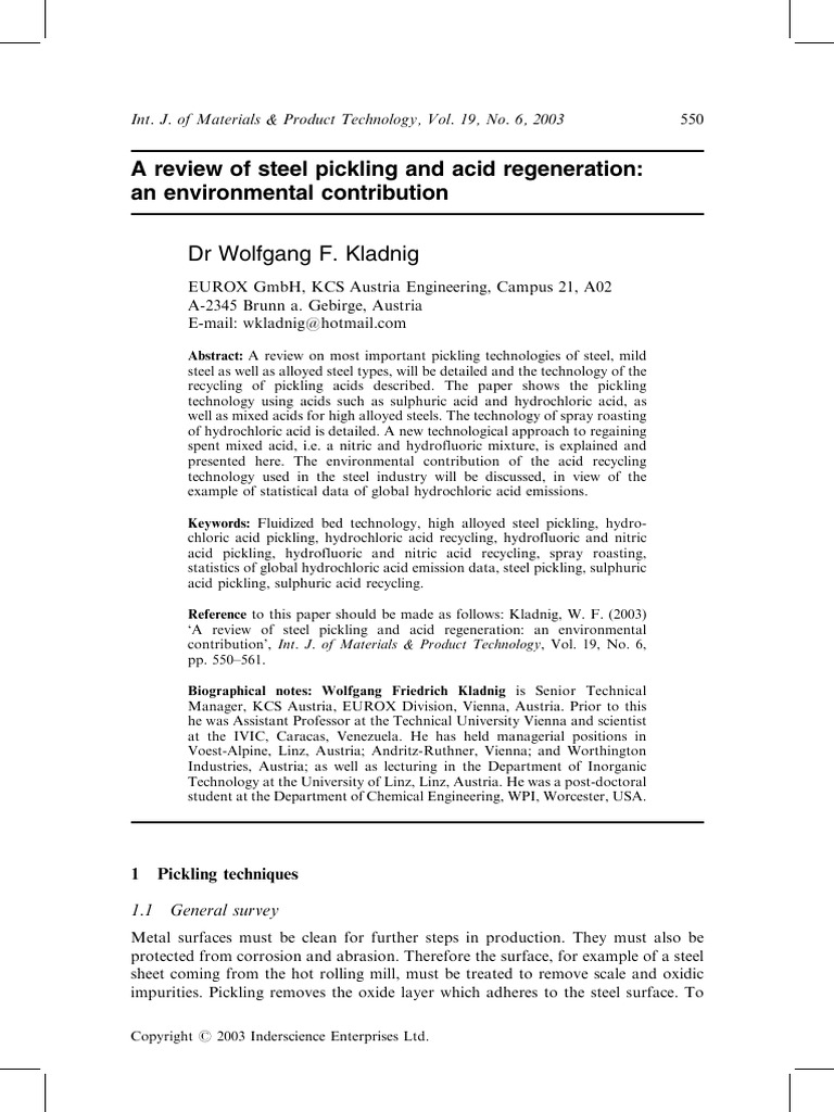 Steel Pickling and Acid Recycling Review | PDF | Hydrochloric Acid ...