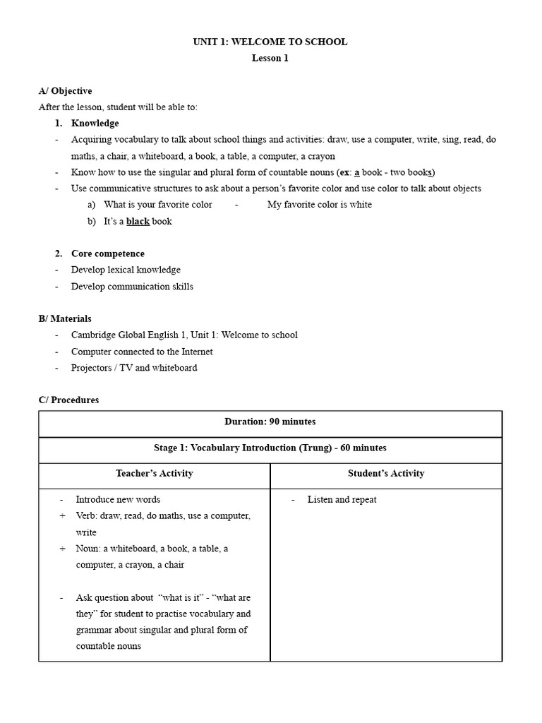 School Vocabulary And Communication Skills Pdf