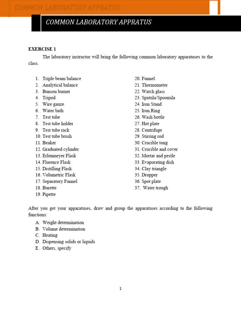 Exercise 1. Common Laboratory Apparatus | PDF