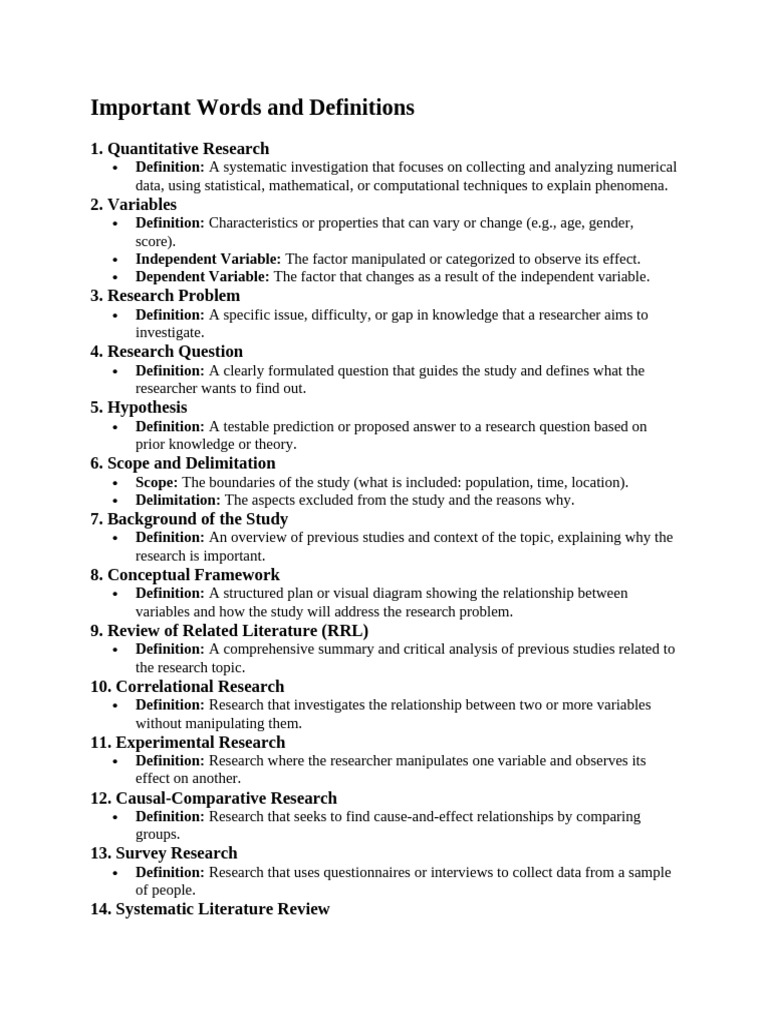 Key Terms in Quantitative Research | PDF | Quantitative Research ...