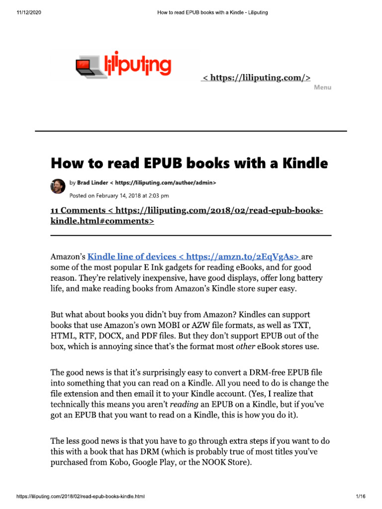 How To Read EPUB Books With A Kindle - Liliputing | PDF