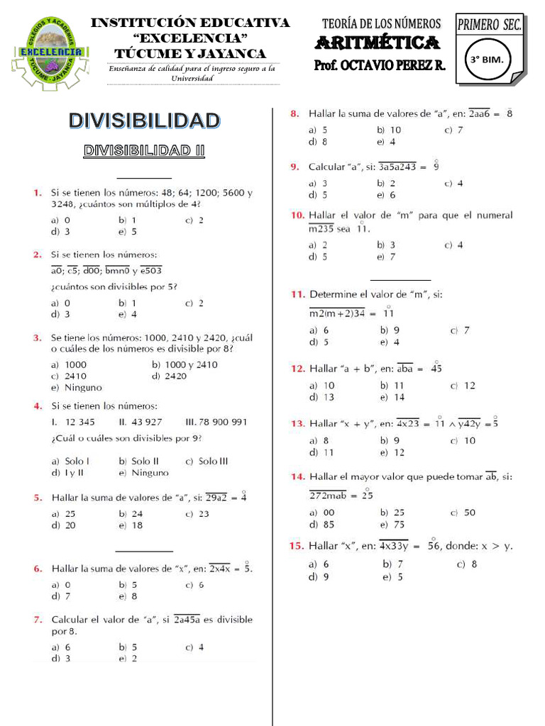 172 Excelencia 2025 B3 S2 1 Sec Aritm Tica | PDF