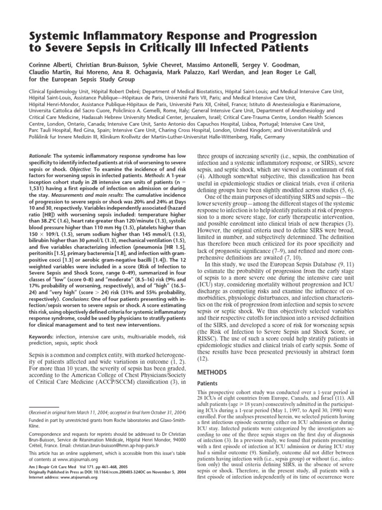 SIRS and Progression To Critically Infected Patients | PDF | Sepsis ...