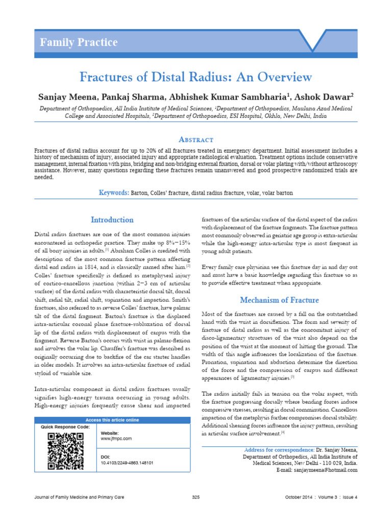 Overview of Distal Radius Fractures | PDF | Musculoskeletal System ...