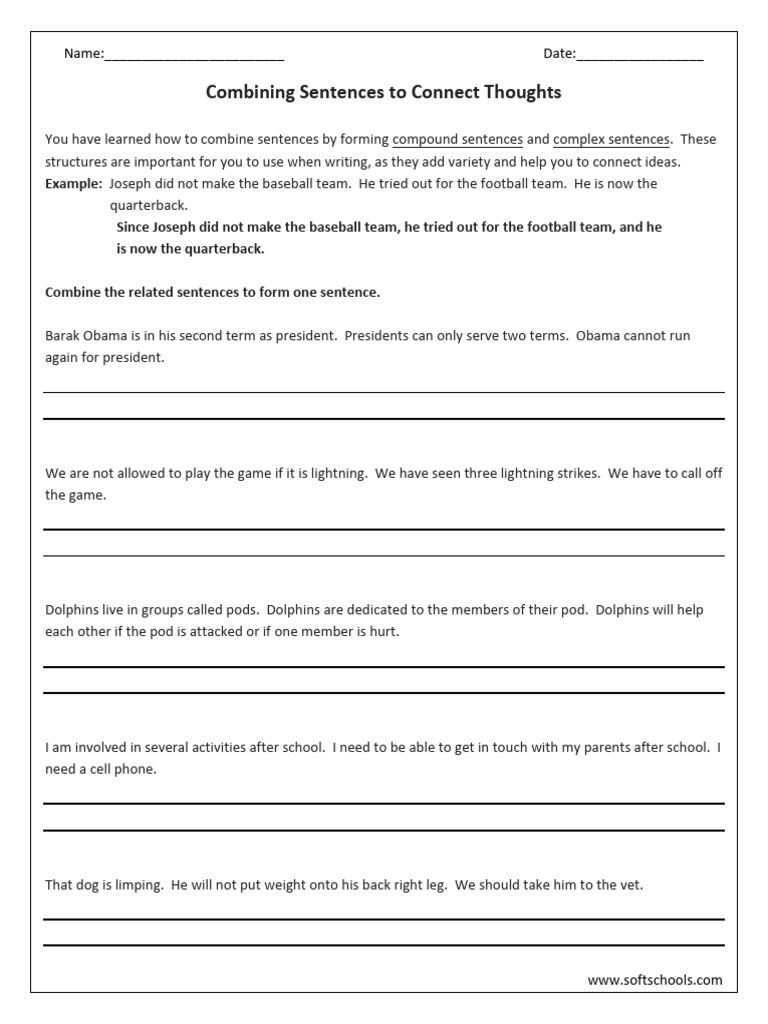 Combining Sentences Worksheet | PDF