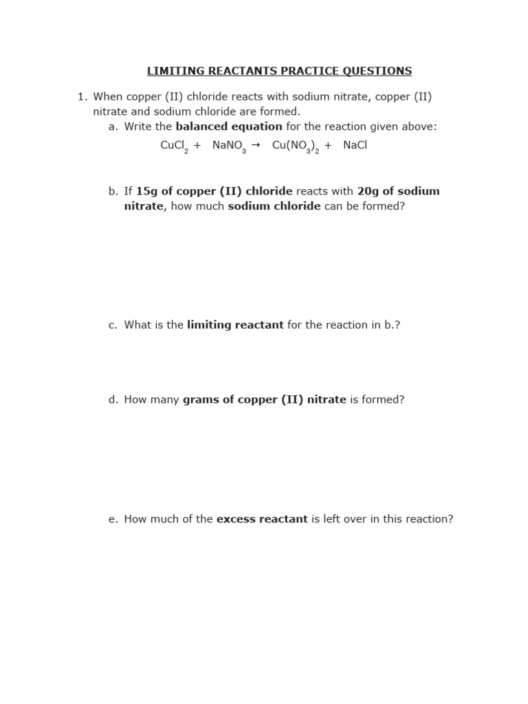Limiting Reactants Worksheet Pdf 1965