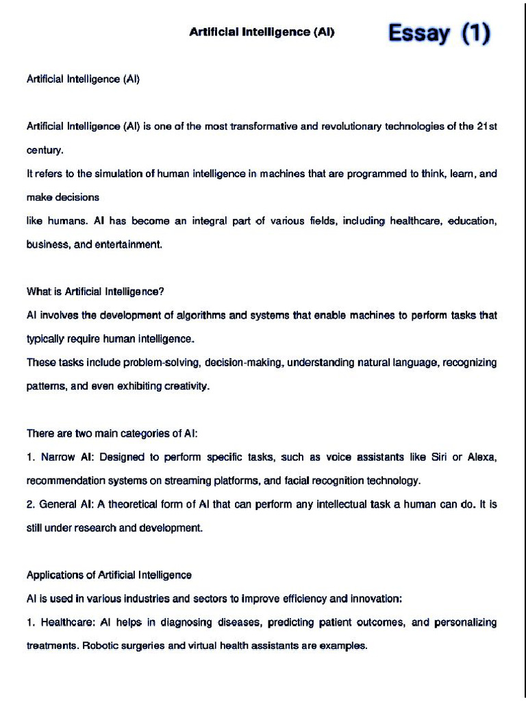 Essay On Artificial Intelligence | PDF