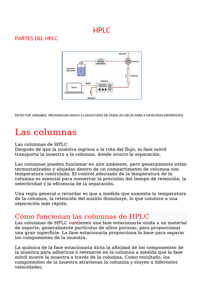 Columnas y Funcionamiento del HPLC | PDF | Cromatografía líquida de ...