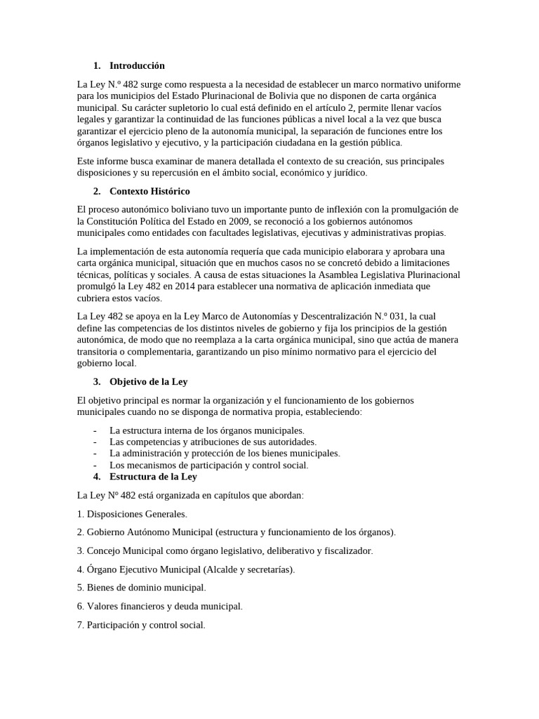 Informe Ley 482 | PDF | Alcalde | Ejecutivo (gobierno)