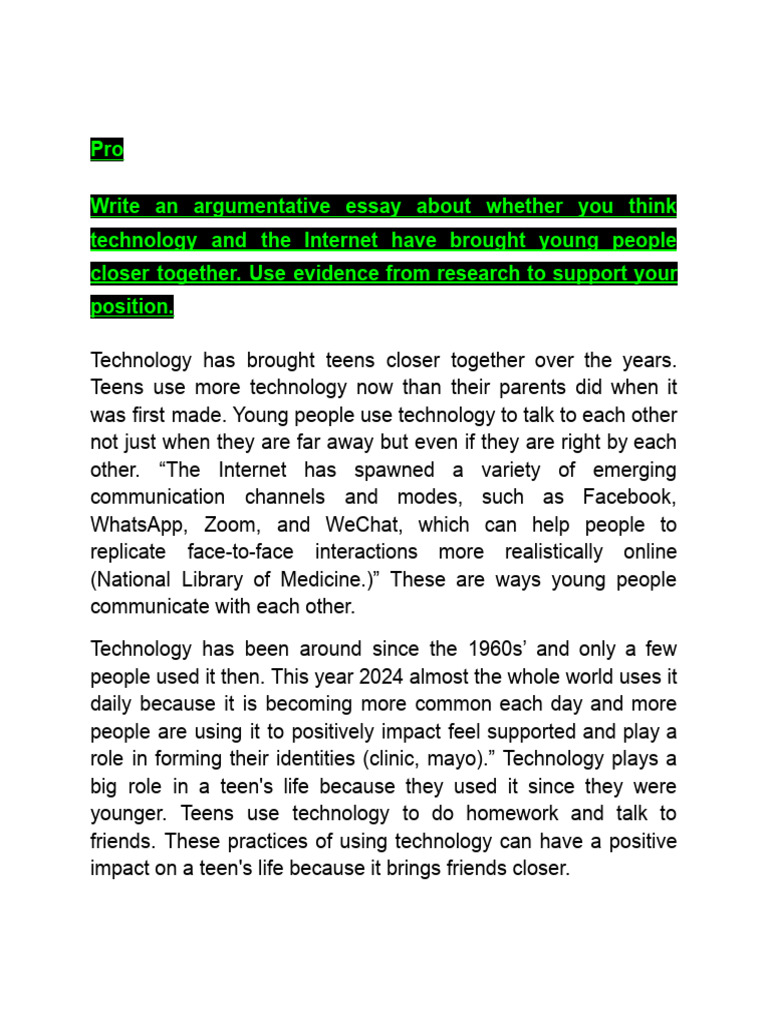 Writing A Research-Based Argumentative Essay About Technology | PDF ...