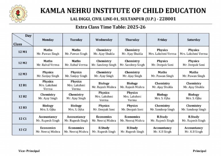 12-Extra Class Time Table | PDF