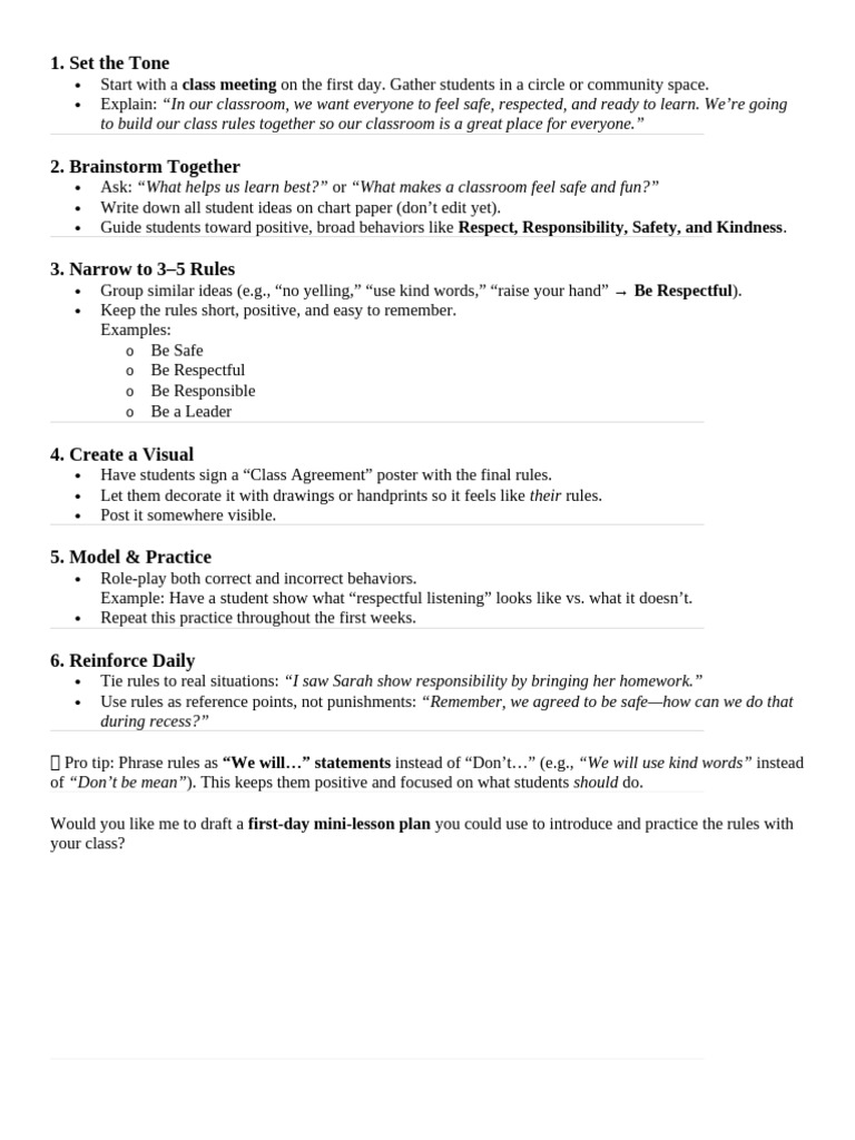 Classroom Rules Creation Guide | PDF | Psychological Concepts | Human ...