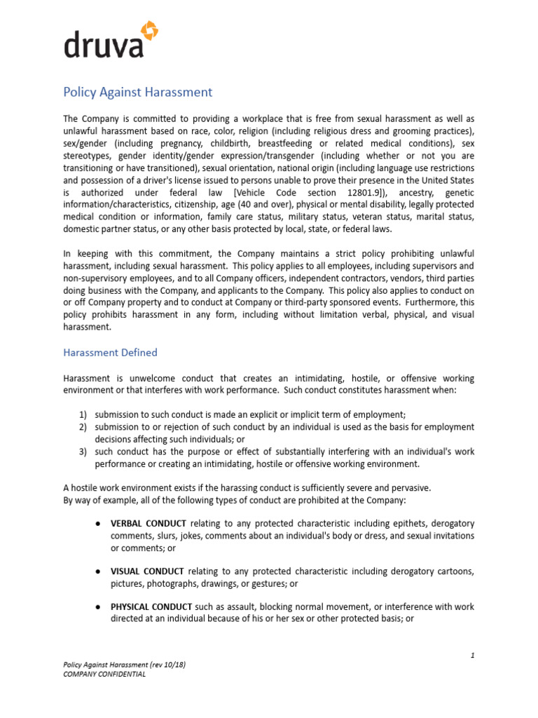 Workplace Harassment Policy Overview | PDF | Harassment | Sexual Harassment