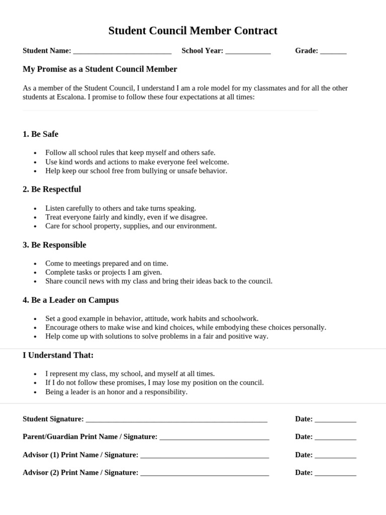 Student Council Member Agreement | PDF