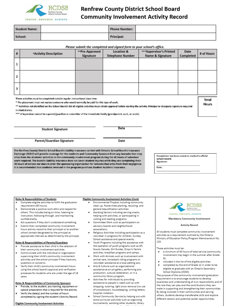 RCDSB Community Involvement Activity Record | PDF