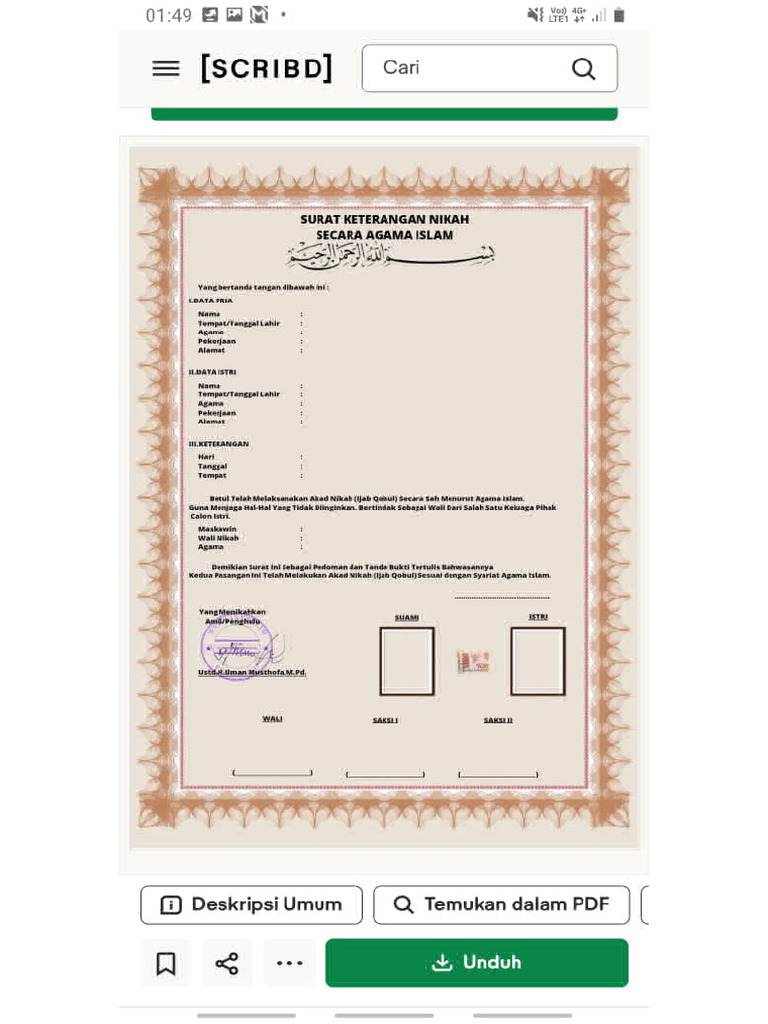 Contoh Surat Nikah Agama | PDF