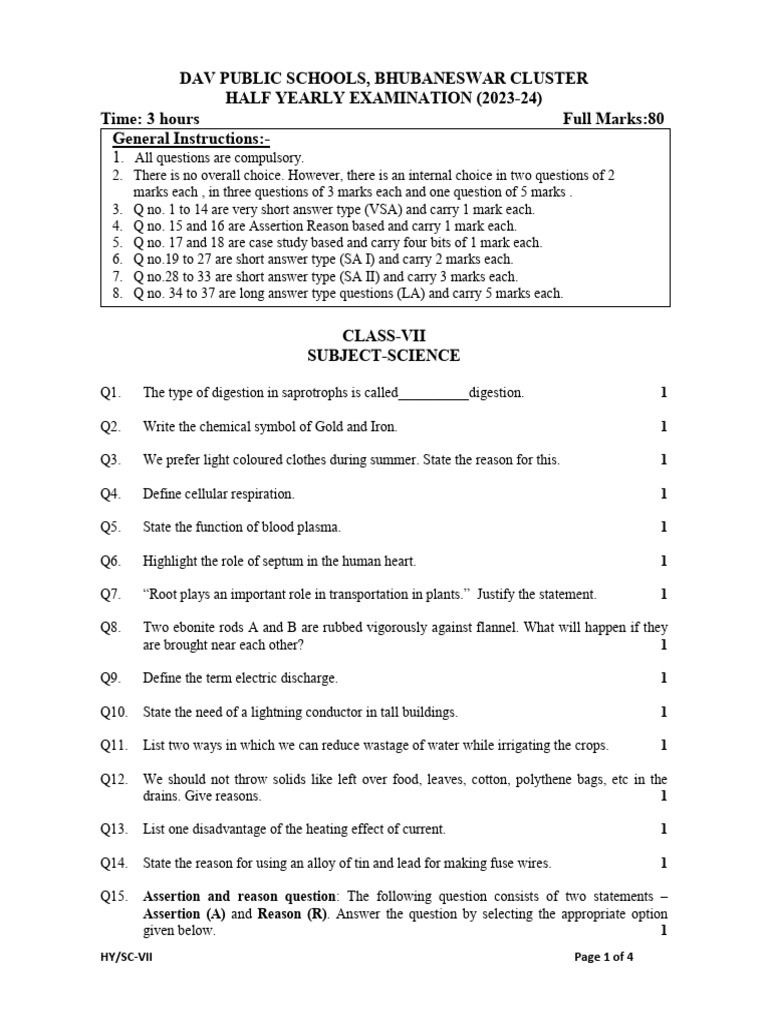 Assignment - VII - HY SCIENCE QP 2023-24 | PDF | Soil | Fertilizer