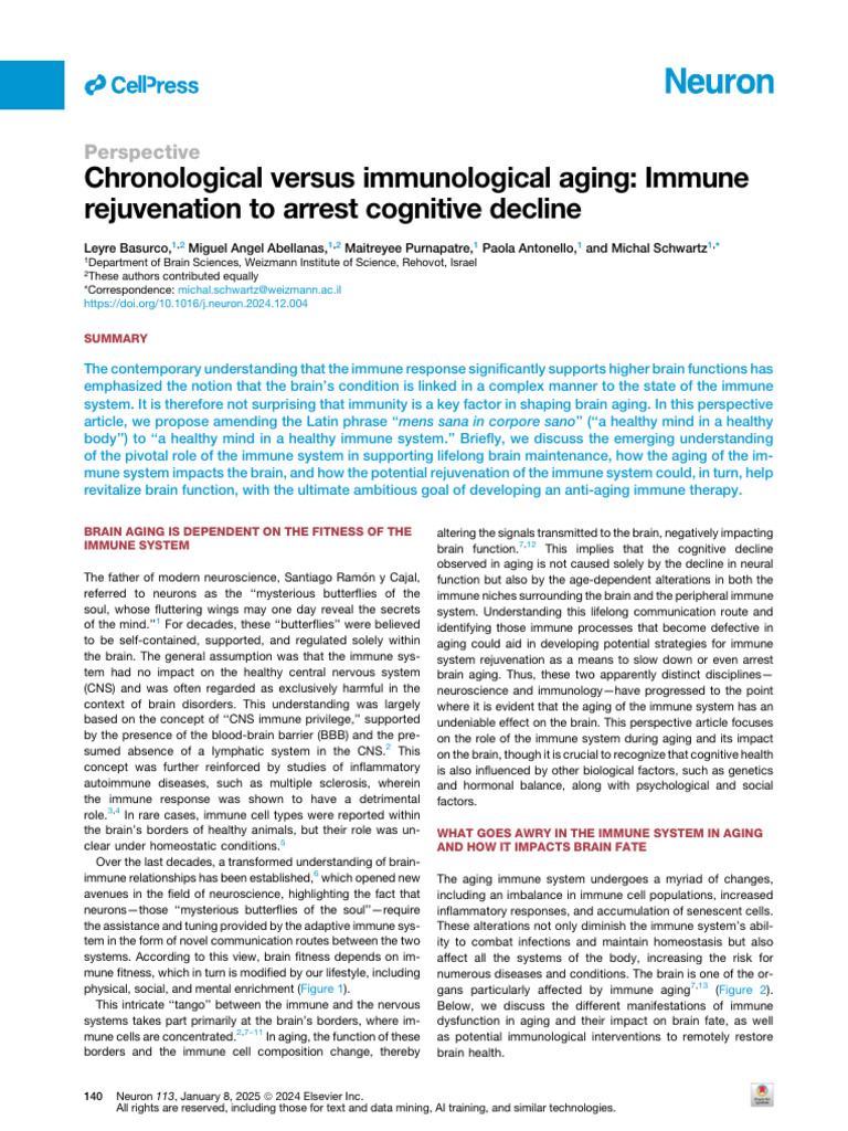 Neuron 25 Chronological Versus Immunological Aging Immune Rejuvenation ...