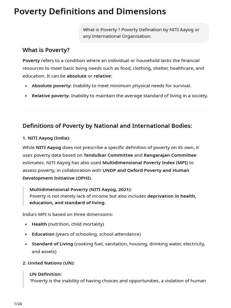 NITI Aayog and UN Poverty Definitions | PDF | Cost Of Living | Poverty