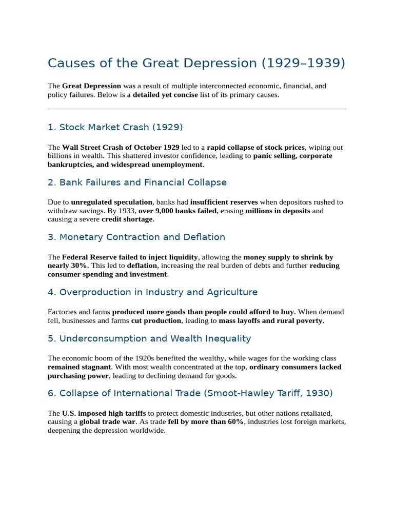 The Great Depression (1929-1933) | PDF | Great Depression | Deflation