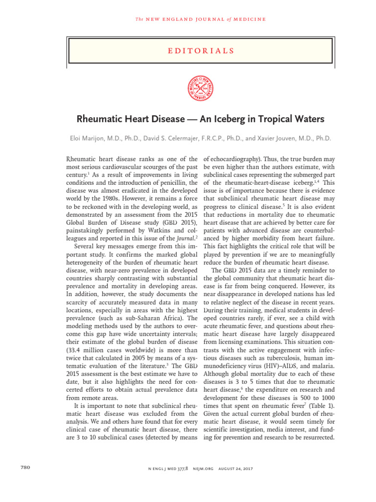 Nejm 2017 Reumatic Heart Disease An Iceberg in Tropical Waters | PDF ...
