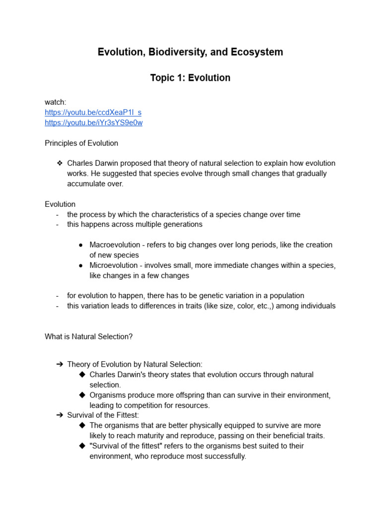 Evolution And Biodiversity Overview Pdf Evolution Natural Selection