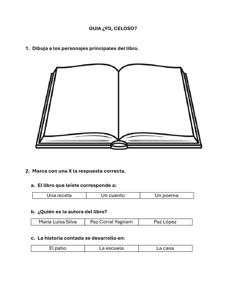 Actividades sobre el libro "Yo, Celoso" | PDF