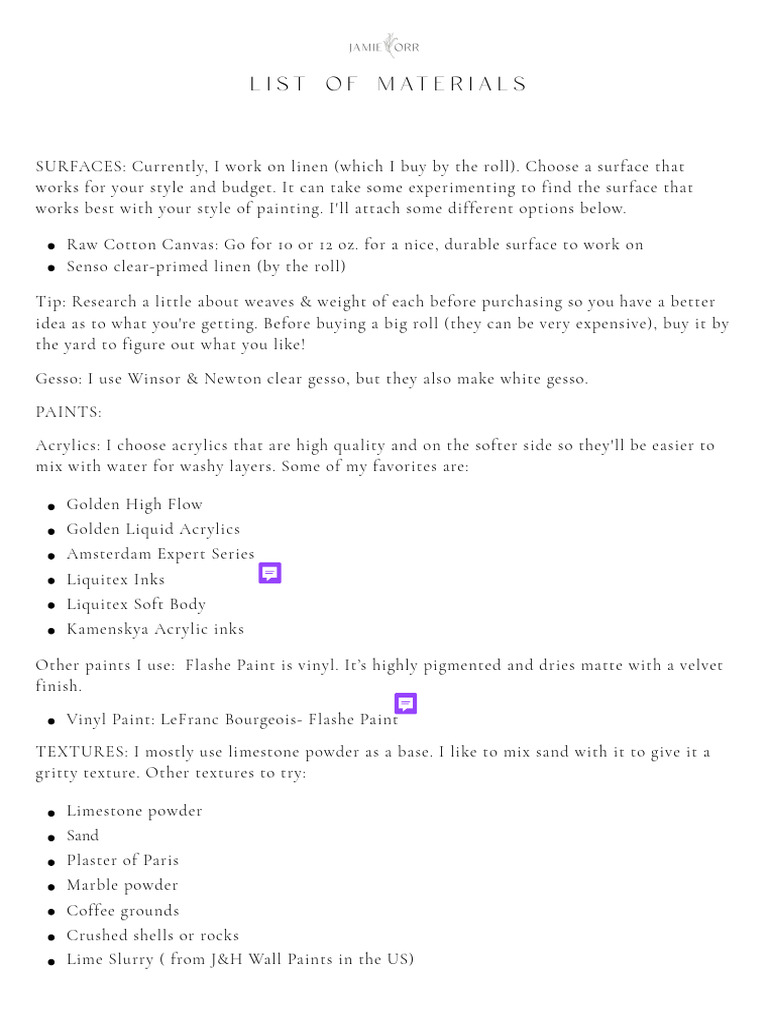 SUPPLY LIST - Arteway Course No Links | PDF | Acrylic Paint | Paint