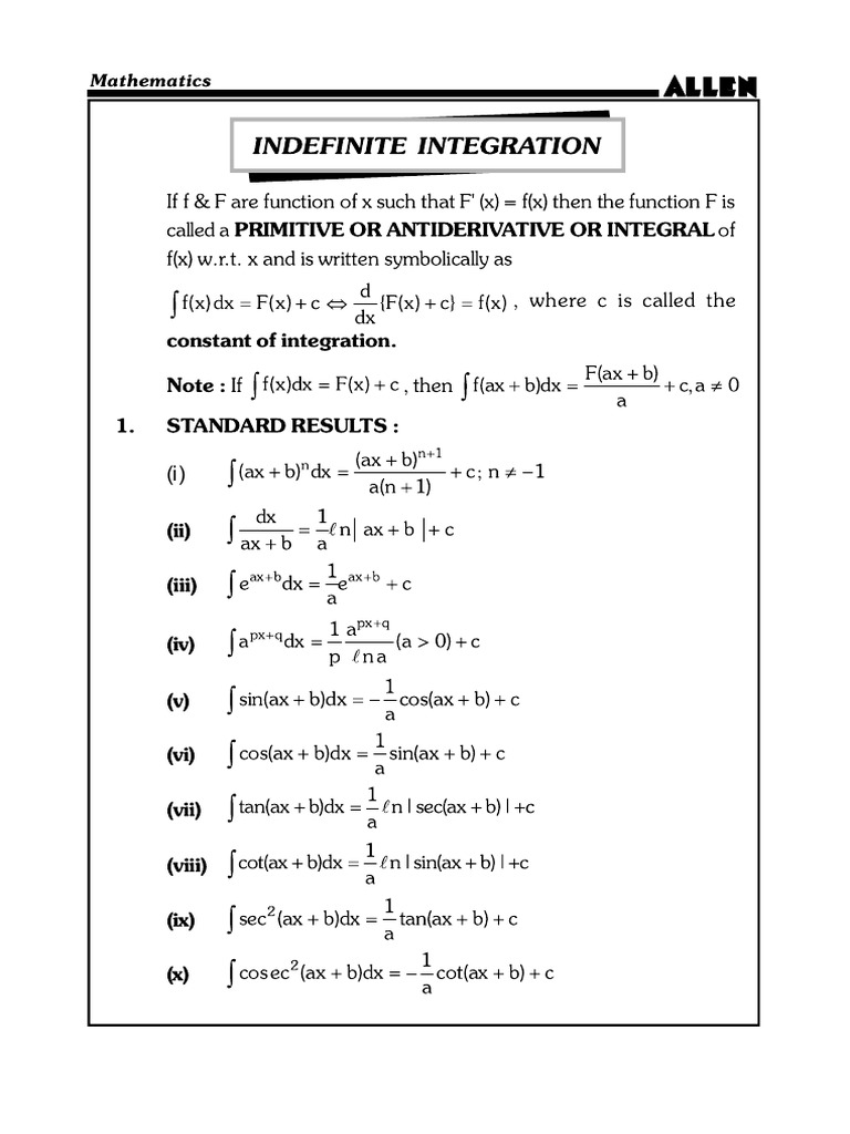 Indefinite Integrals d47bc287 63e2 46de 8725 B3918bfb54e1 | PDF ...