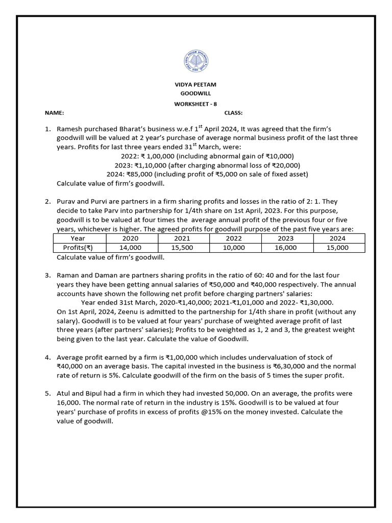Worksheet 8,9,10,11 | PDF | Goodwill (Accounting) | Balance Sheet