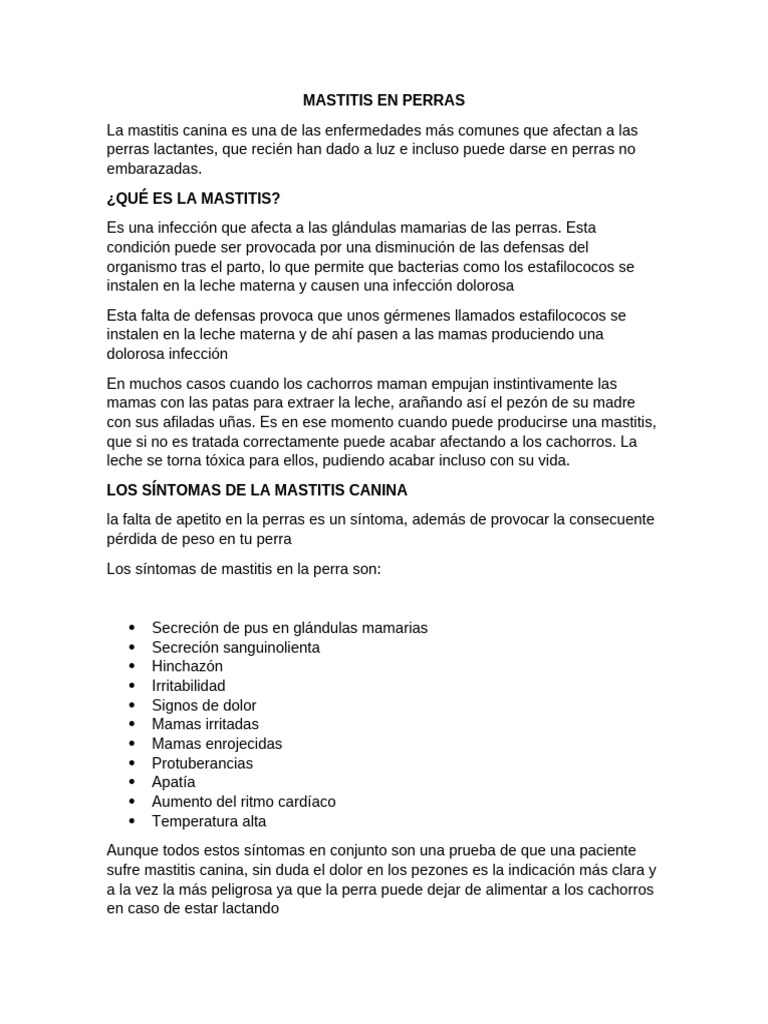 Mastitis en perras: síntomas y tratamiento | PDF | Pecho | La leche materna