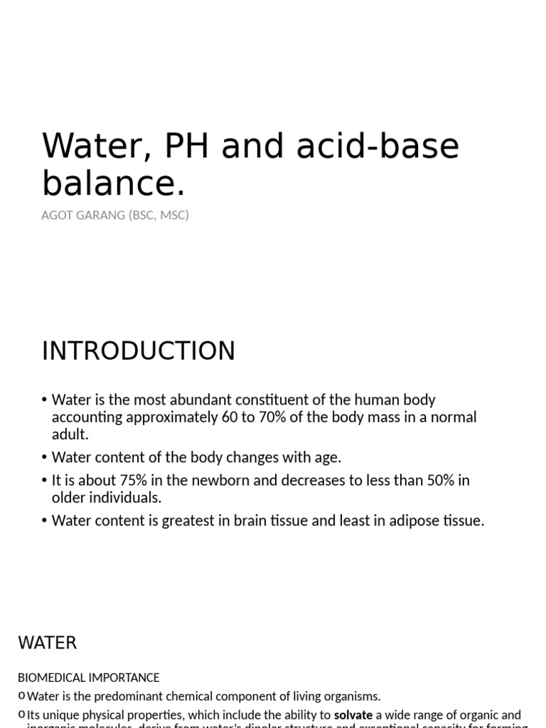 Water, PH, Buffer and Acid-Base Balance | PDF | Buffer Solution | Acid