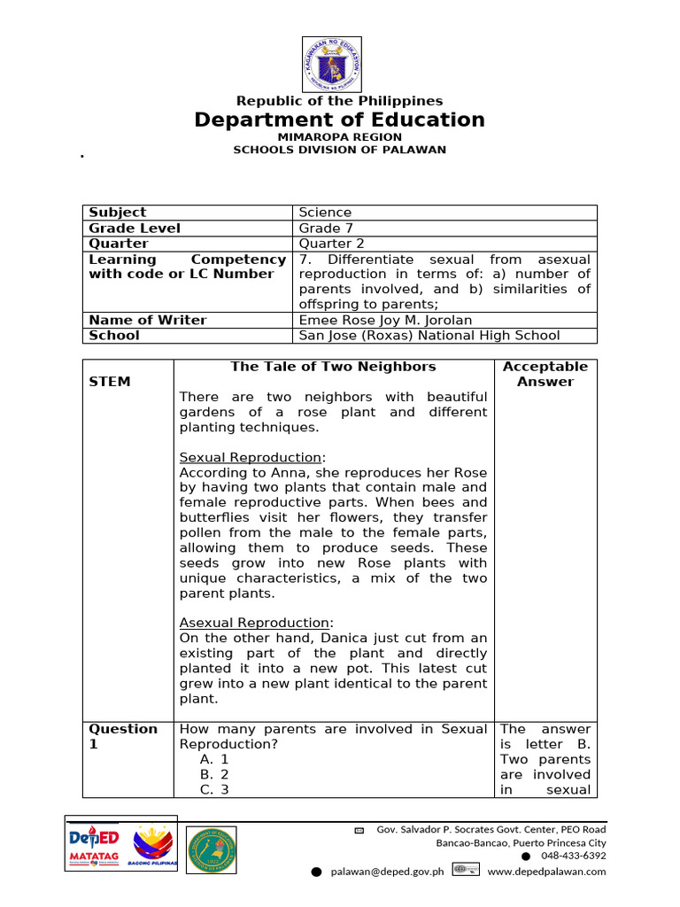 Science G7 Q2 LCcodeLCNo 7 | PDF | Reproduction | Life Sciences