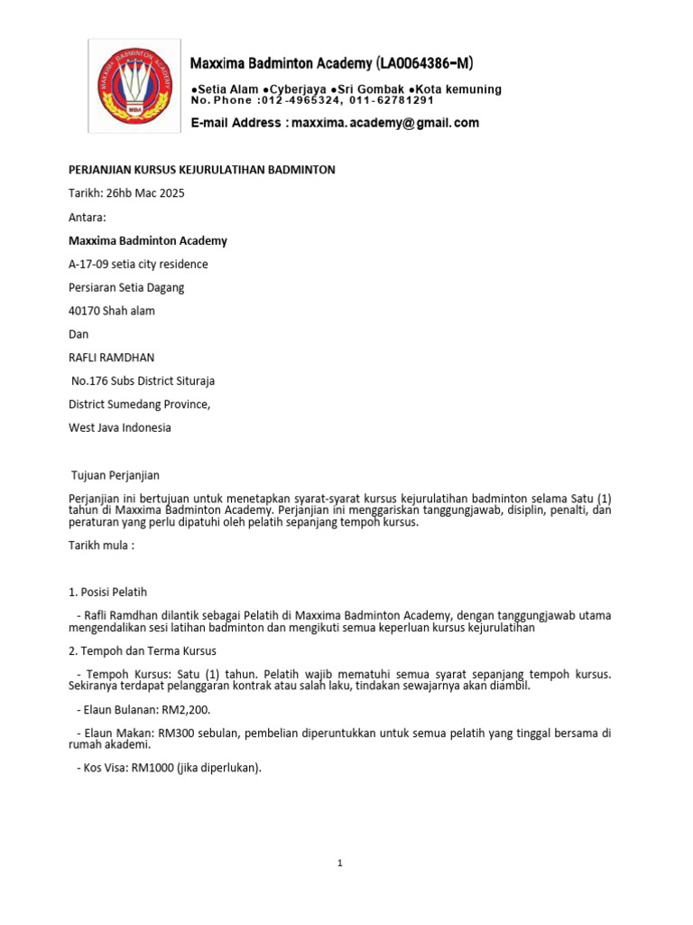 CONTOH Agreement | PDF