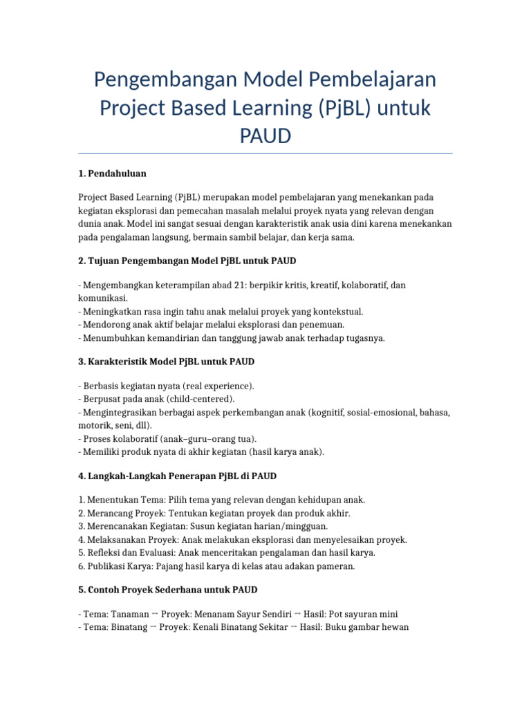 Pengembangan Model PJBL PAUD | PDF