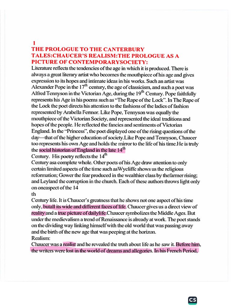 Prologue To The Canterbury Tales, Analysis | PDF