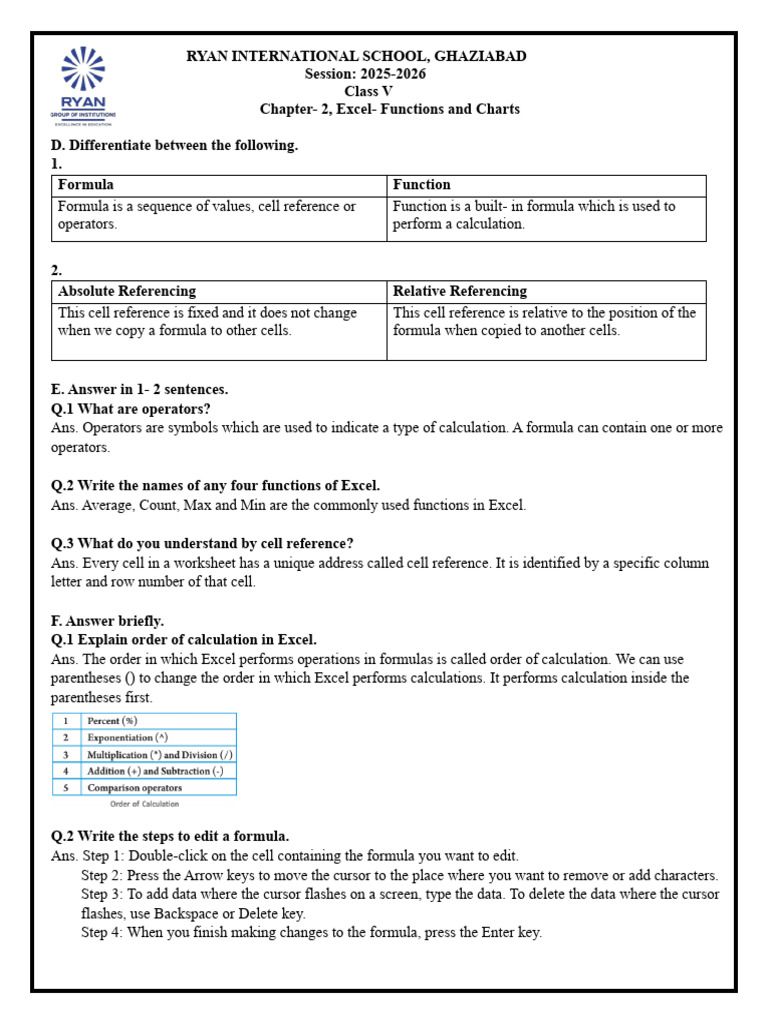 Computer - Excel - Functions and Charts - Handout | PDF | Microsoft ...