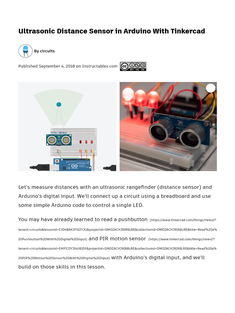 Ultrasonic Distance Sensor in Arduino With Tinkercad - Tinkercad | PDF ...