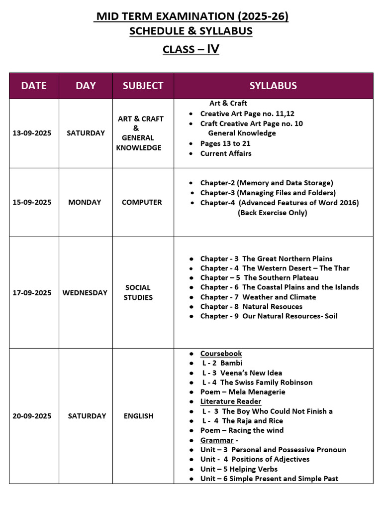 Mid Term Examination Schedule and Syllabus (2025-26) - 1 - 32713422 | PDF | Linguistics | Syntax