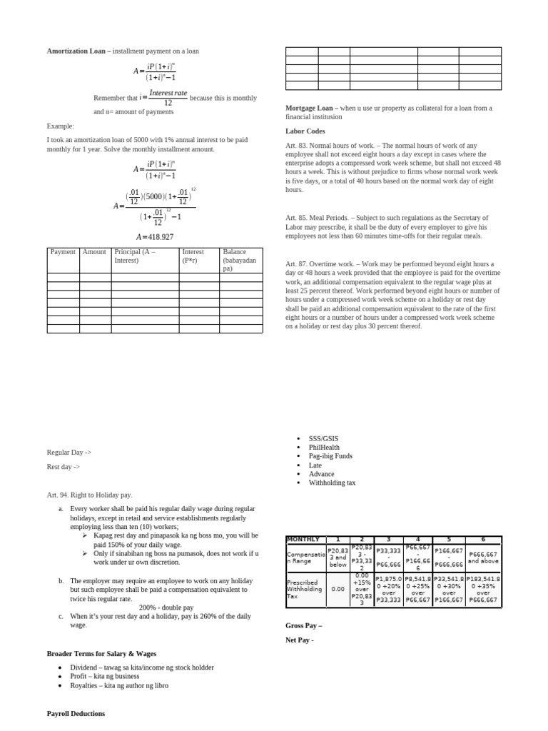 Bus Math - 2nd Quarter Reviewer | PDF | Overtime | Employment