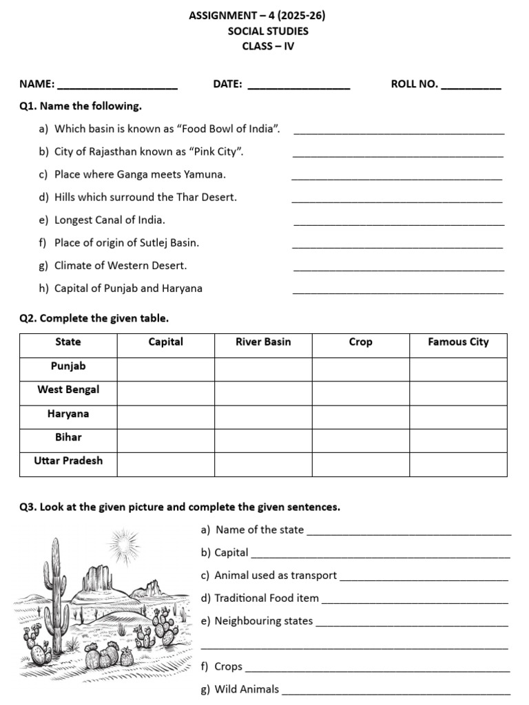 Class IV Social Studies (Assignment - 4) - 32502559 | PDF